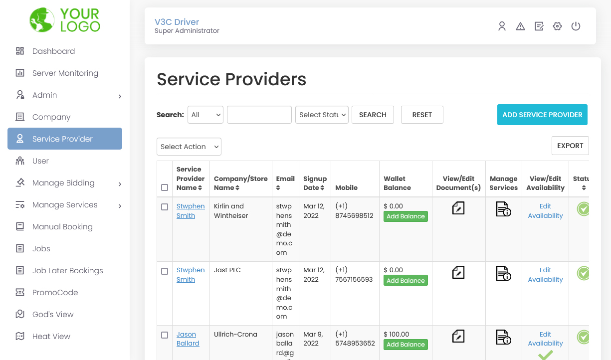 On Demand Service Provider App Website and Admin Panel