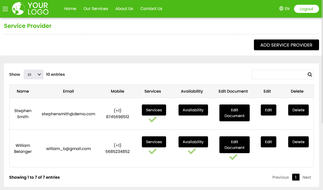 On Demand Service Provider App Website and Admin Panel