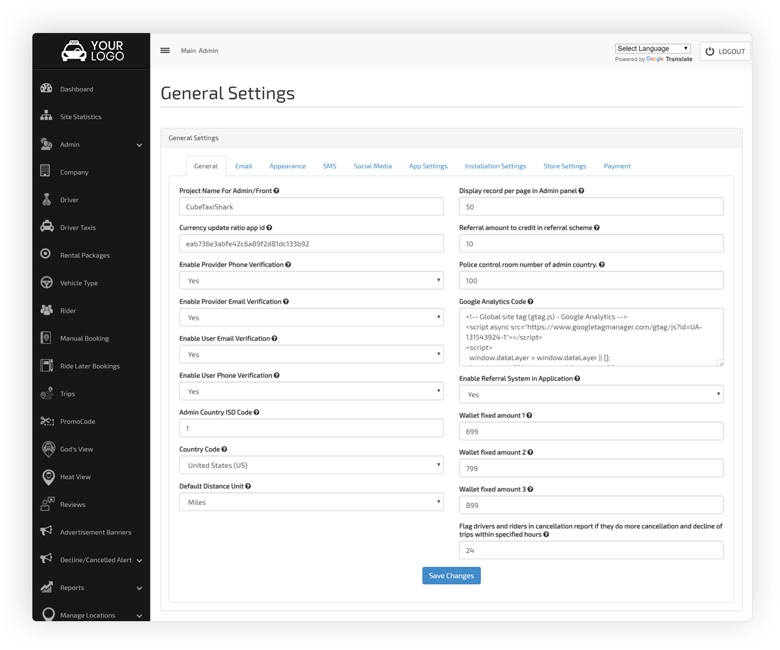 Uber Clone App Administrator Panel - V3cube