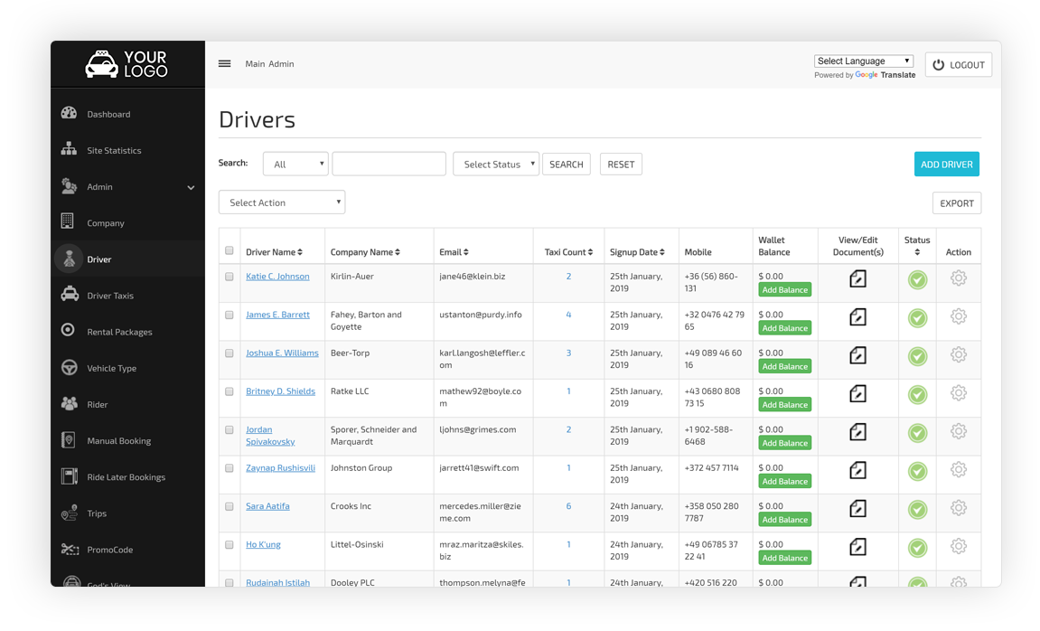 Uber Clone App Administrator Panel - V3cube