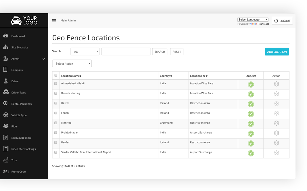 Uber Clone App Administrator Panel - V3cube