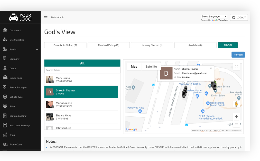 Uber Clone App Administrator Panel - V3cube
