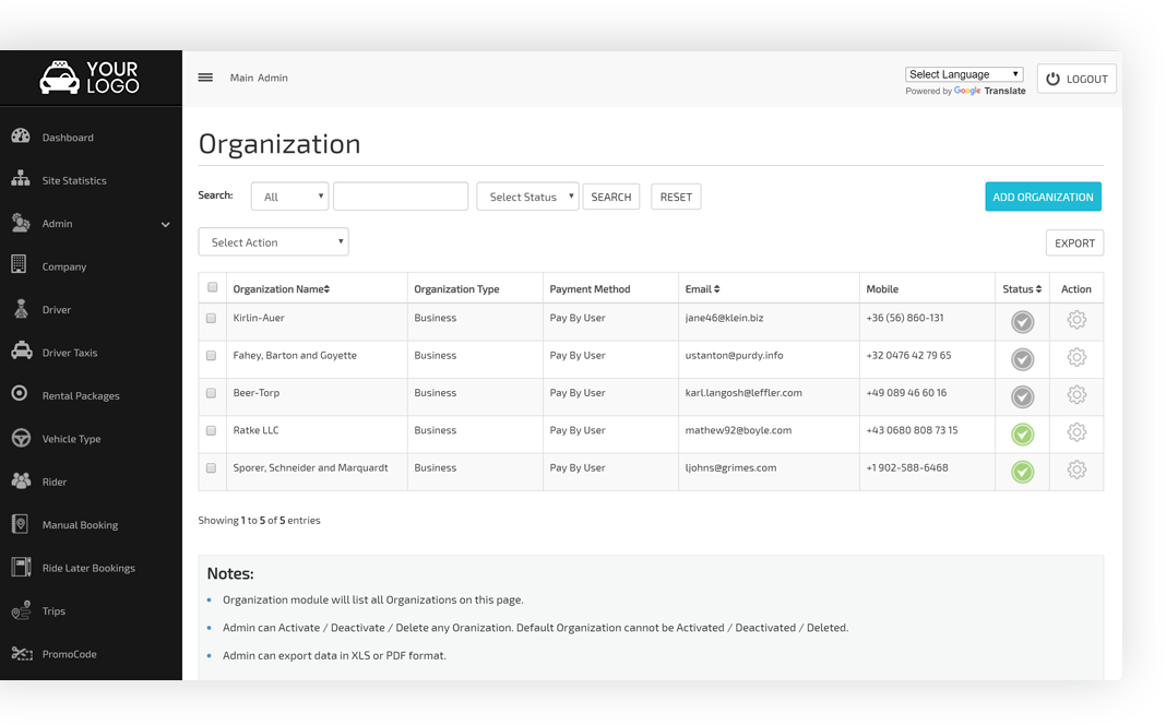 Uber Clone App Administrator Panel - V3cube