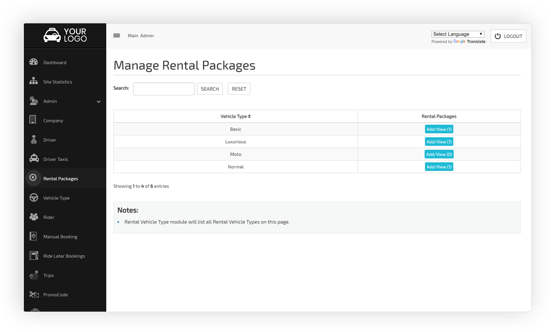 Uber Clone App Administrator Panel - V3cube
