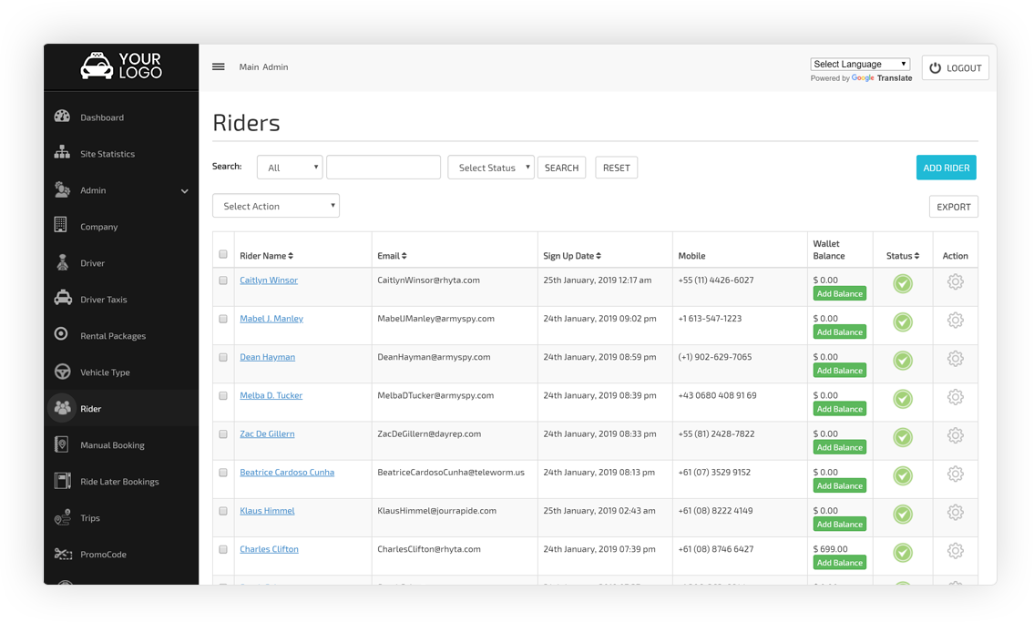 Uber Clone App Administrator Panel - V3cube