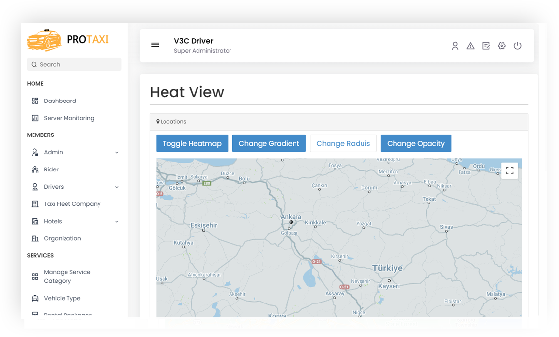 Uber clone admin panel, taxi app admin panel