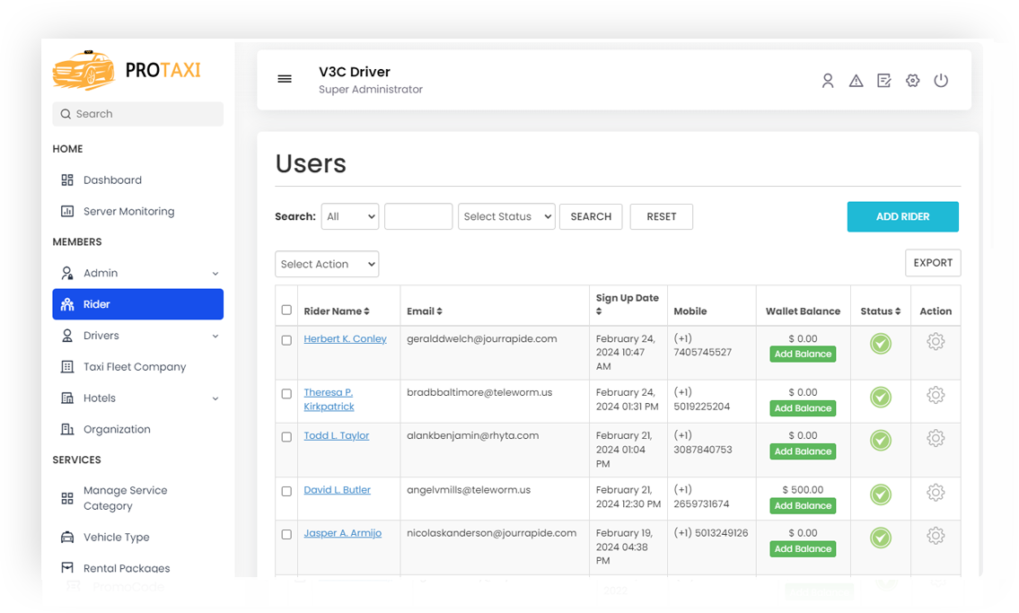 Uber clone admin panel, taxi app admin panel