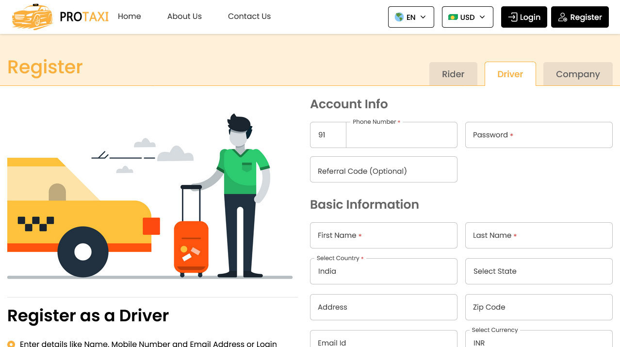 Uber Clone Web Panel | Taxi App Front Panel