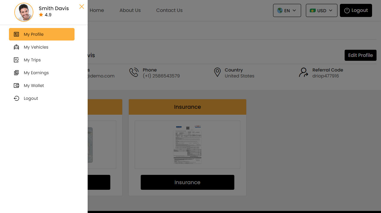Uber Clone Web Panel | Taxi App Front Panel